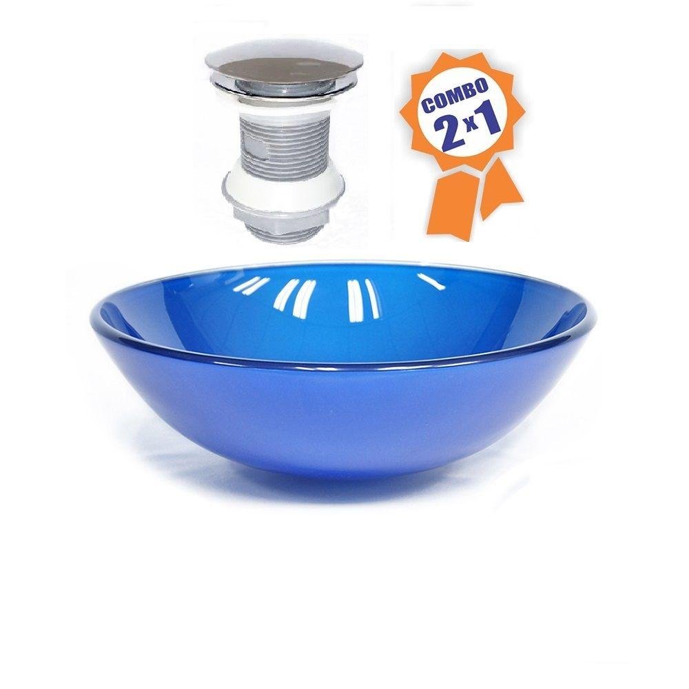Cuba De Vidro Redonda 31cm Azul Escuro Válvula Click | MadeiraMadeira