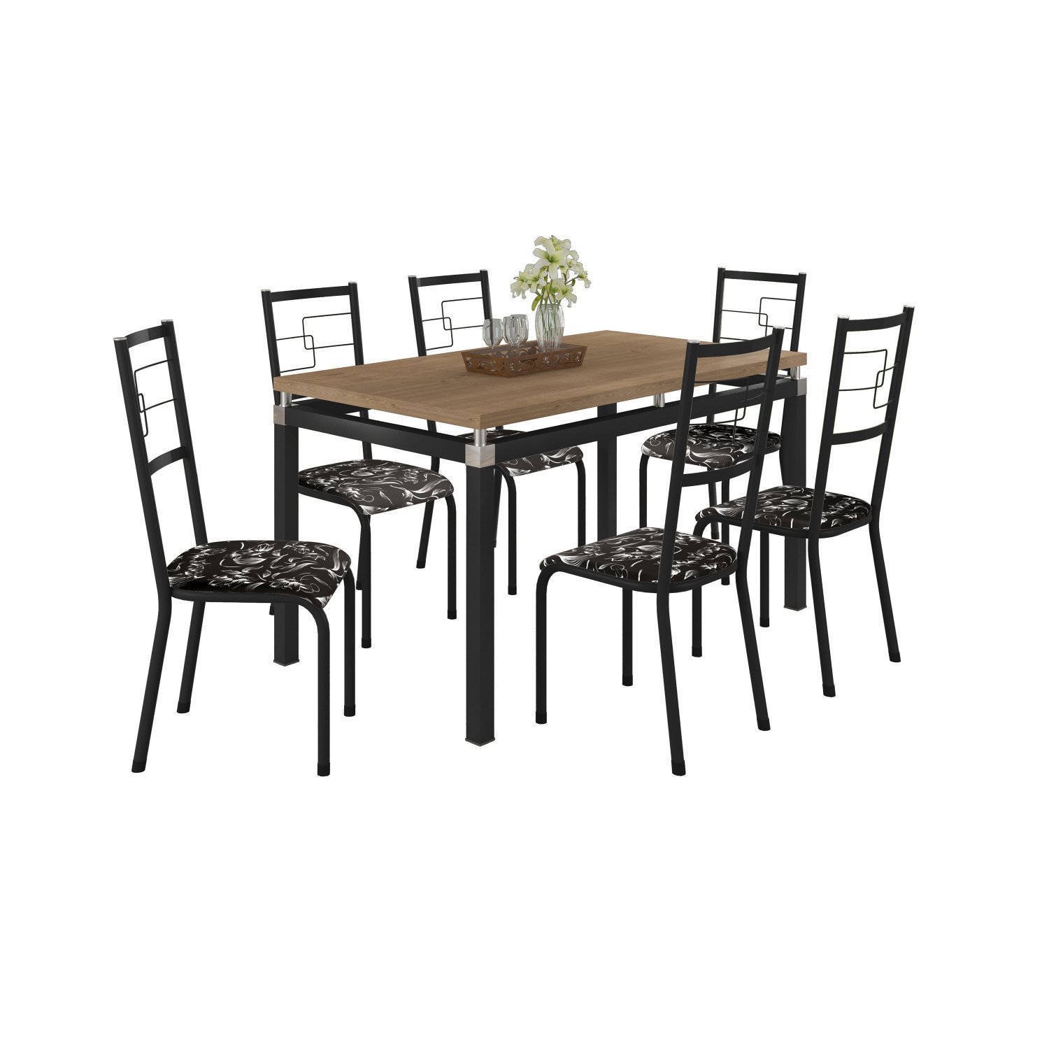 Conjunto Sala de Jantar Tubular Mesa Copenhague com 6 Cadeiras ...