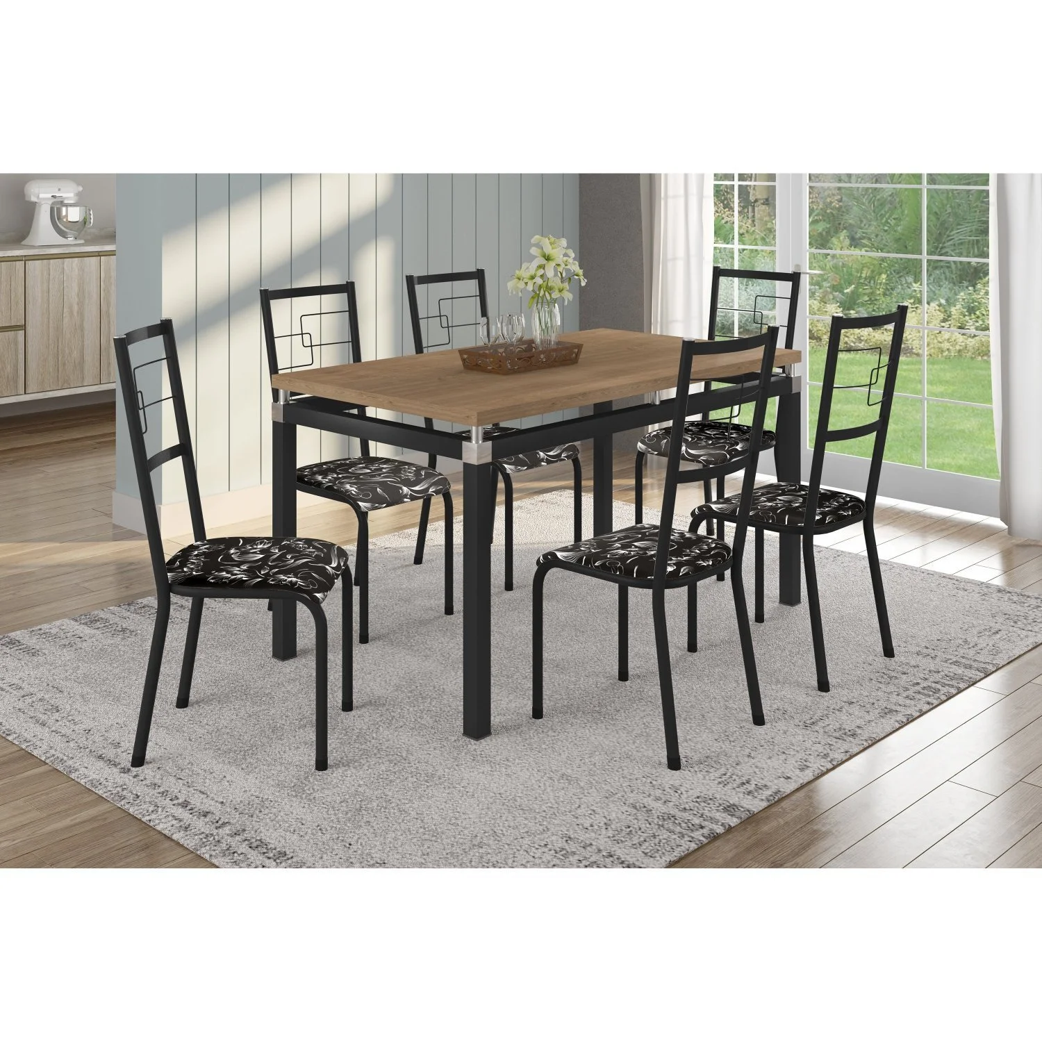 Conjunto Sala de Jantar Tubular Mesa Copenhague com 6 Cadeiras ...