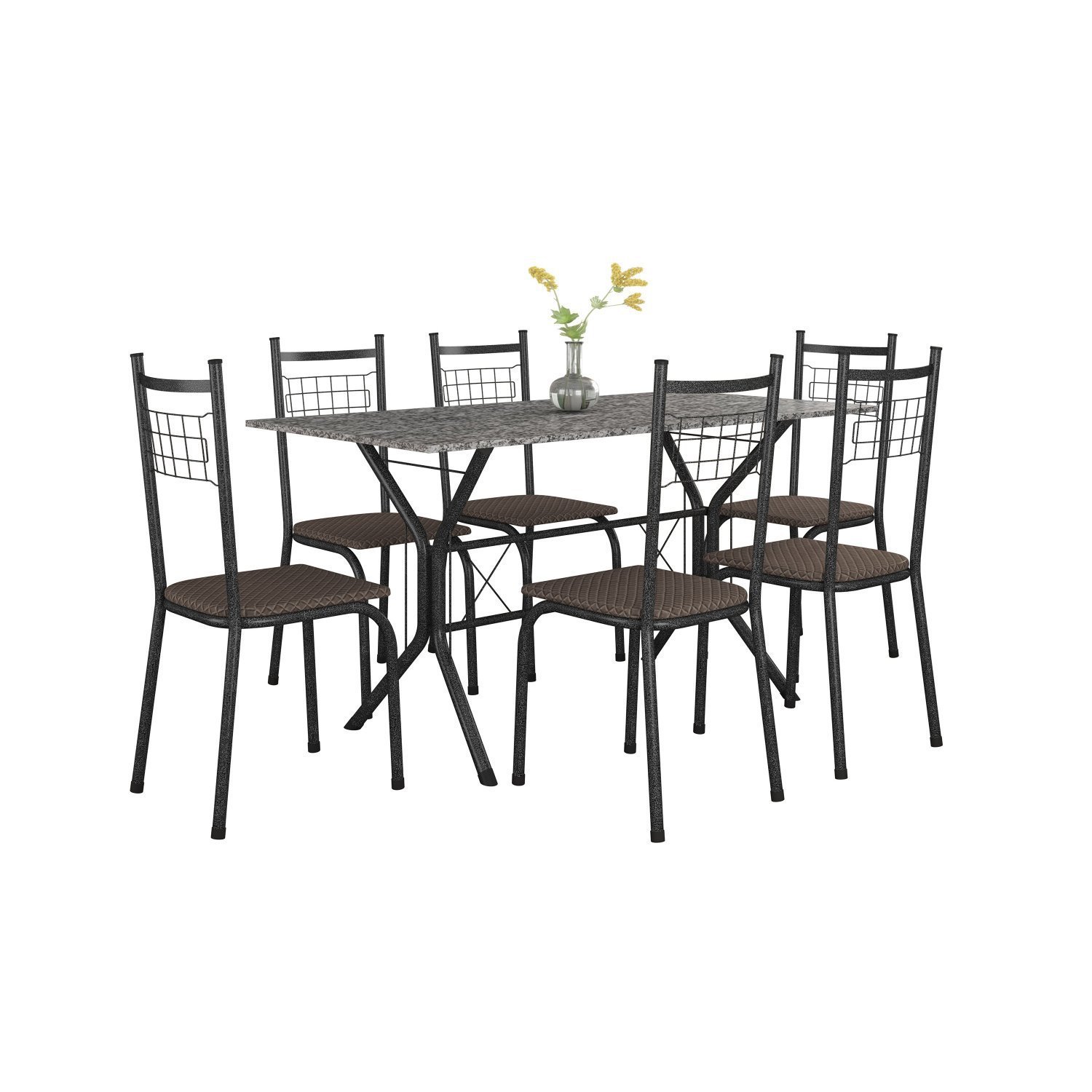 Conjunto Sala de Jantar Tubular Mesa Brasilia com 6 Cadeiras New Lisboa ...