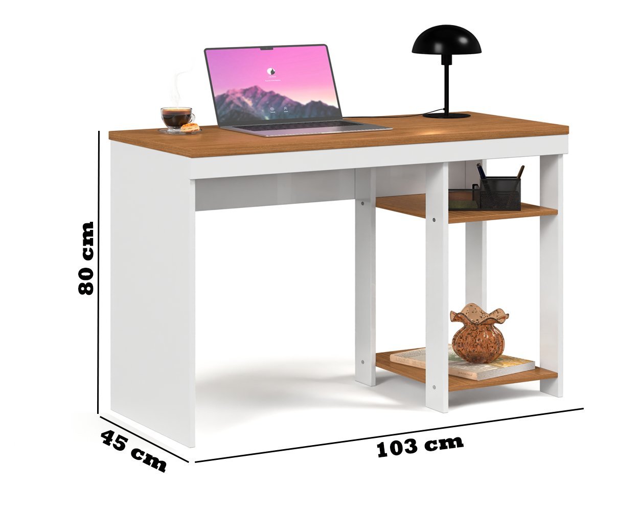 Escrivaninha Mesa Escritório Trabalho Notebook Estudo Beta Moveis House Branco/Nature ...