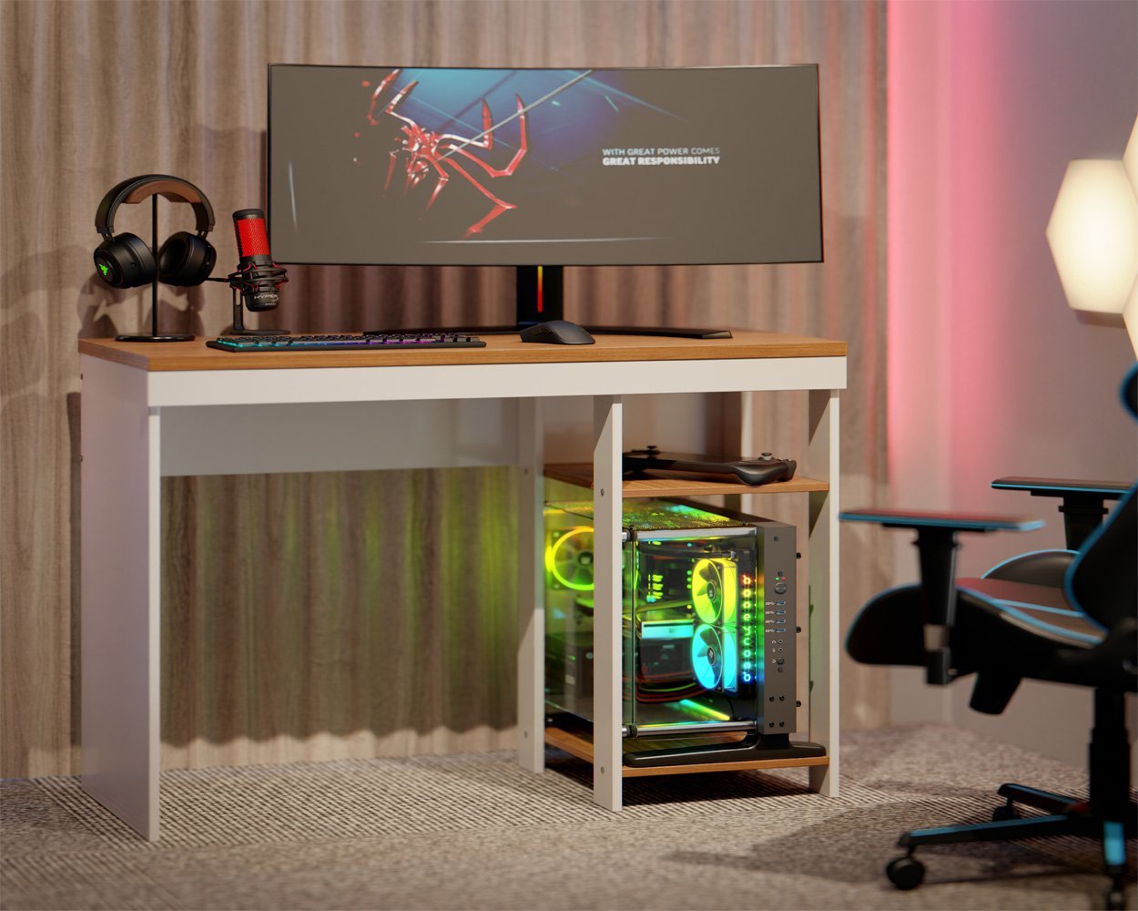 Escrivaninha Mesa Escritório Trabalho Notebook Estudo Beta Moveis House Branco/Nature ...