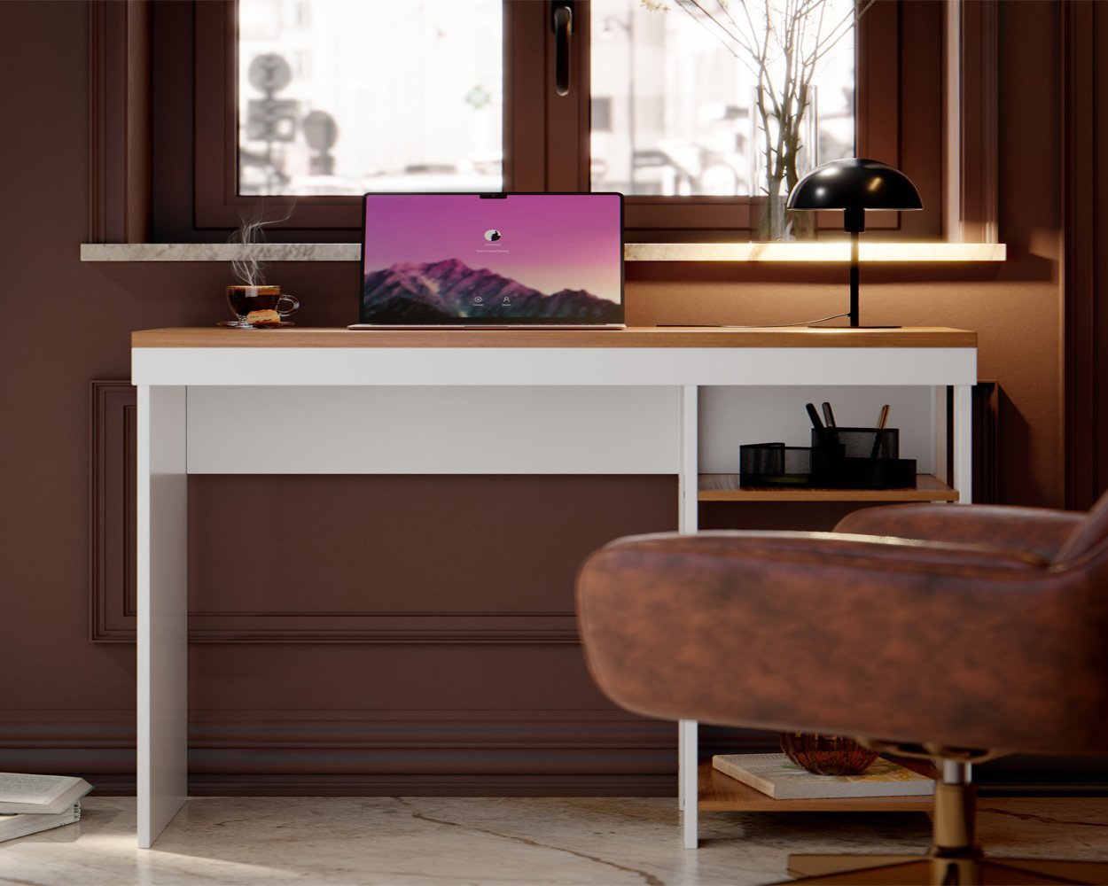 Escrivaninha Mesa Escritório Trabalho Notebook Estudo Beta Moveis House Branco/Nature ...