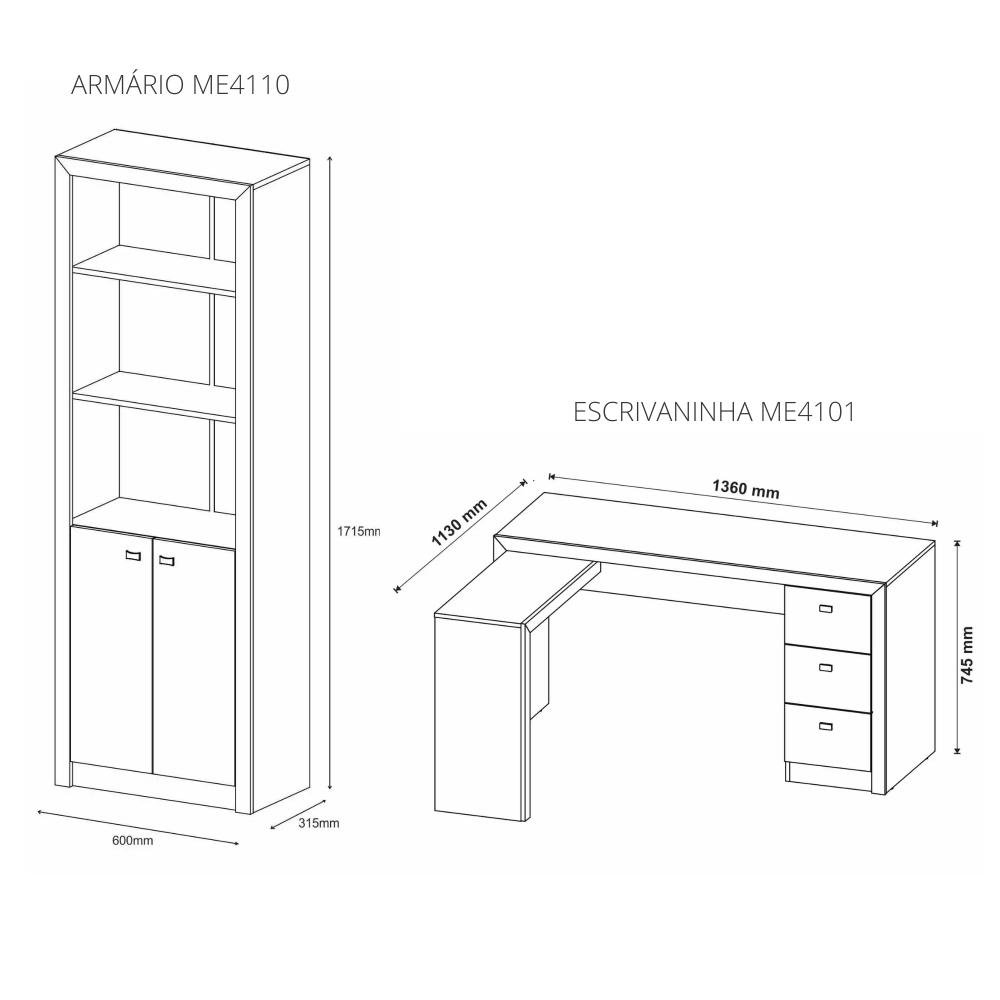 Conjunto Para Escritório com Escrivaninha de Canto ME4101 e Armário ME4110 Amendoa Tecno Mobili ...