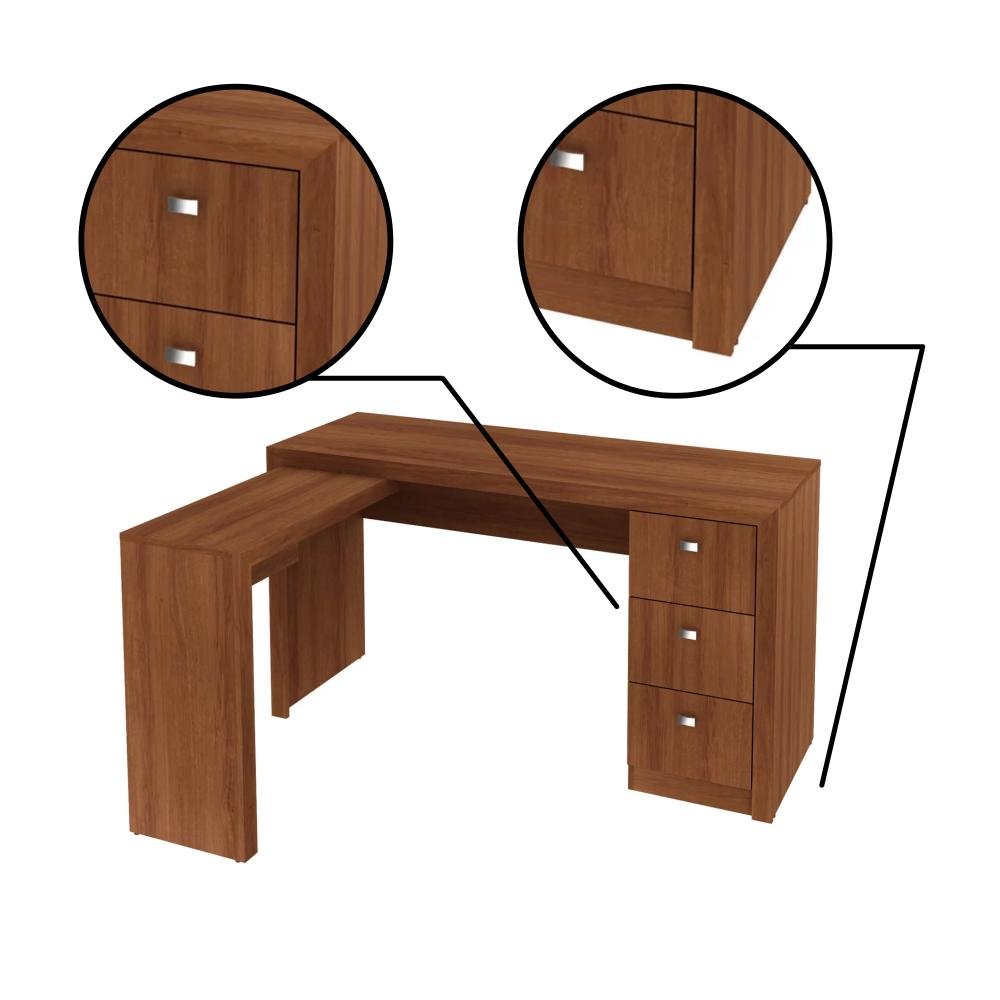 Conjunto Para Escritório com Escrivaninha de Canto ME4101 e Armário ME4110 Amendoa Tecno Mobili ...