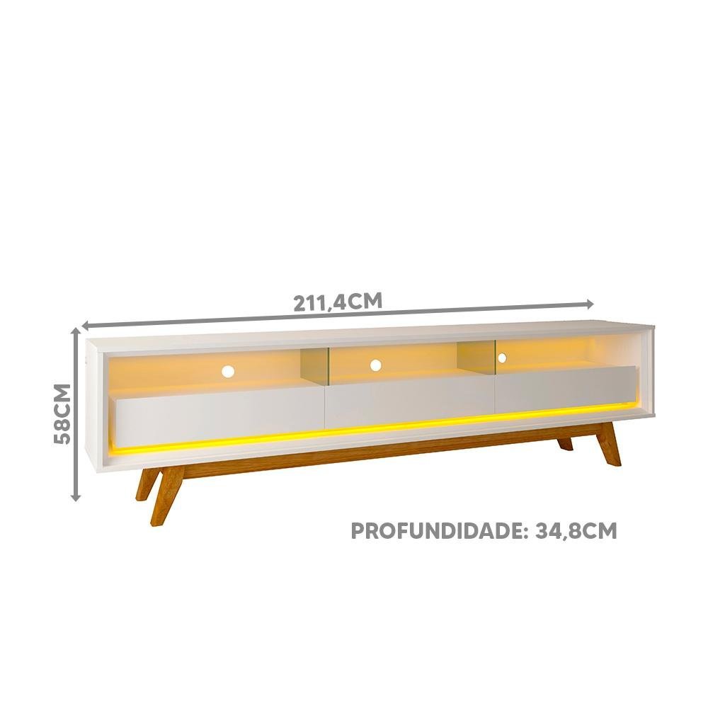 Rack para Sala Tv até 75 Polegadas com Led e Pés em Madeira Branco ...
