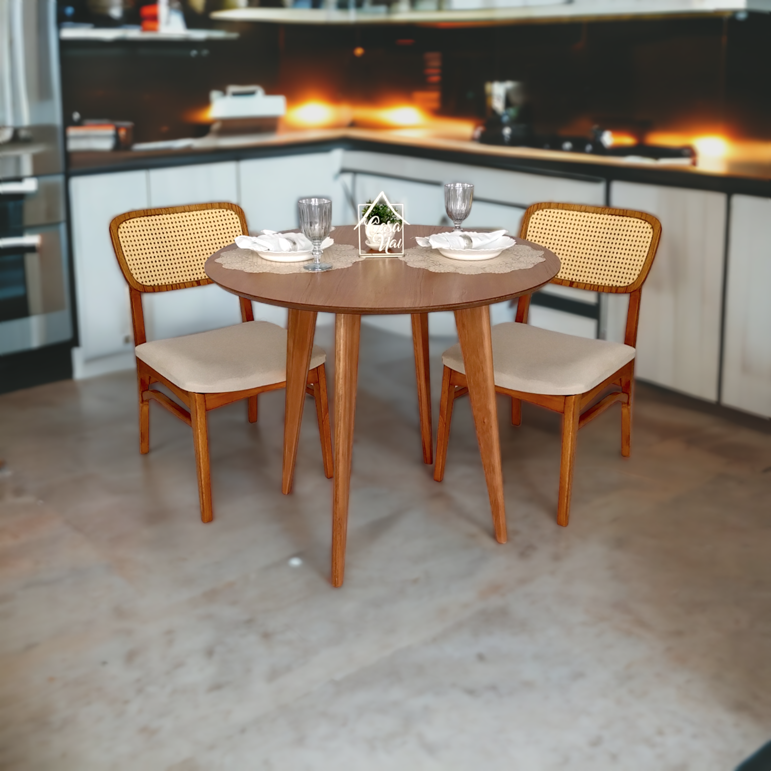 Mesa de Jantar 90cm Redonda Tampo Laminado em Madeira Slim Casa Uai ...