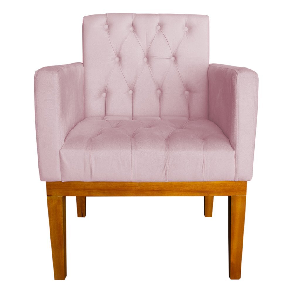 Poltrona Baronesa Capitone Pés Madeira com Base Reforçada Suede Rosa bb ...