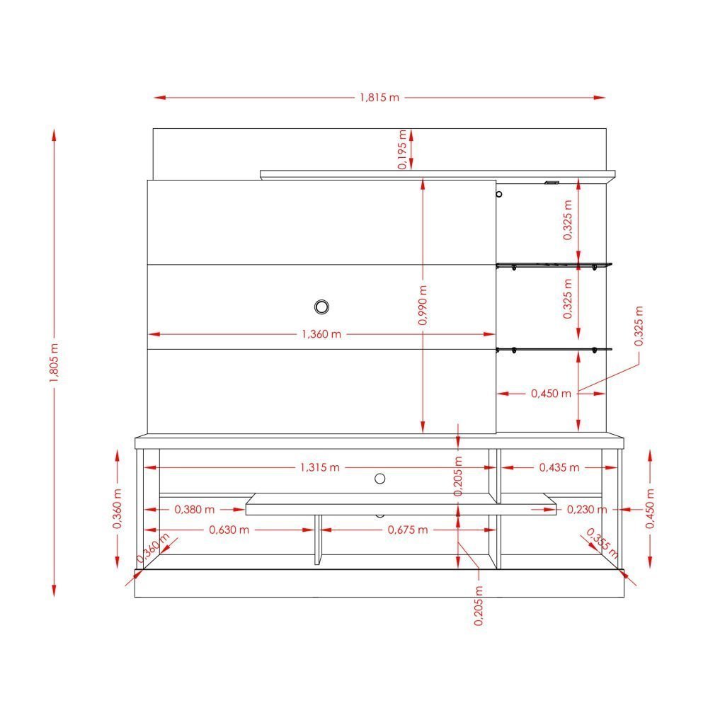 Home Theater Alan para TV até 55 Polegadas Titanio/Carvalho Mobycasa ...