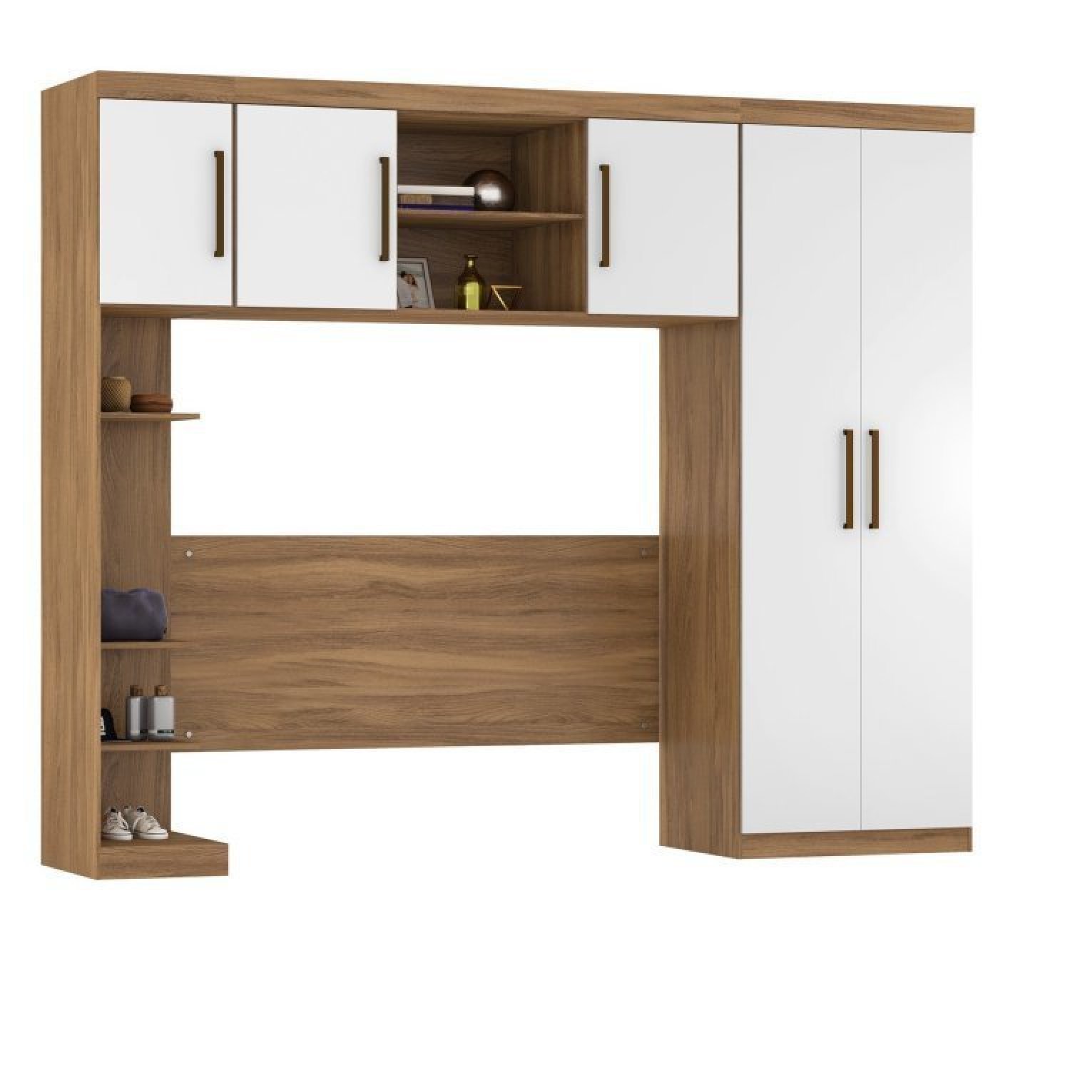 Guarda Roupa Modulado 4 Peças com Ponte Cabeceira e Mesa de Apoio Sauá ...