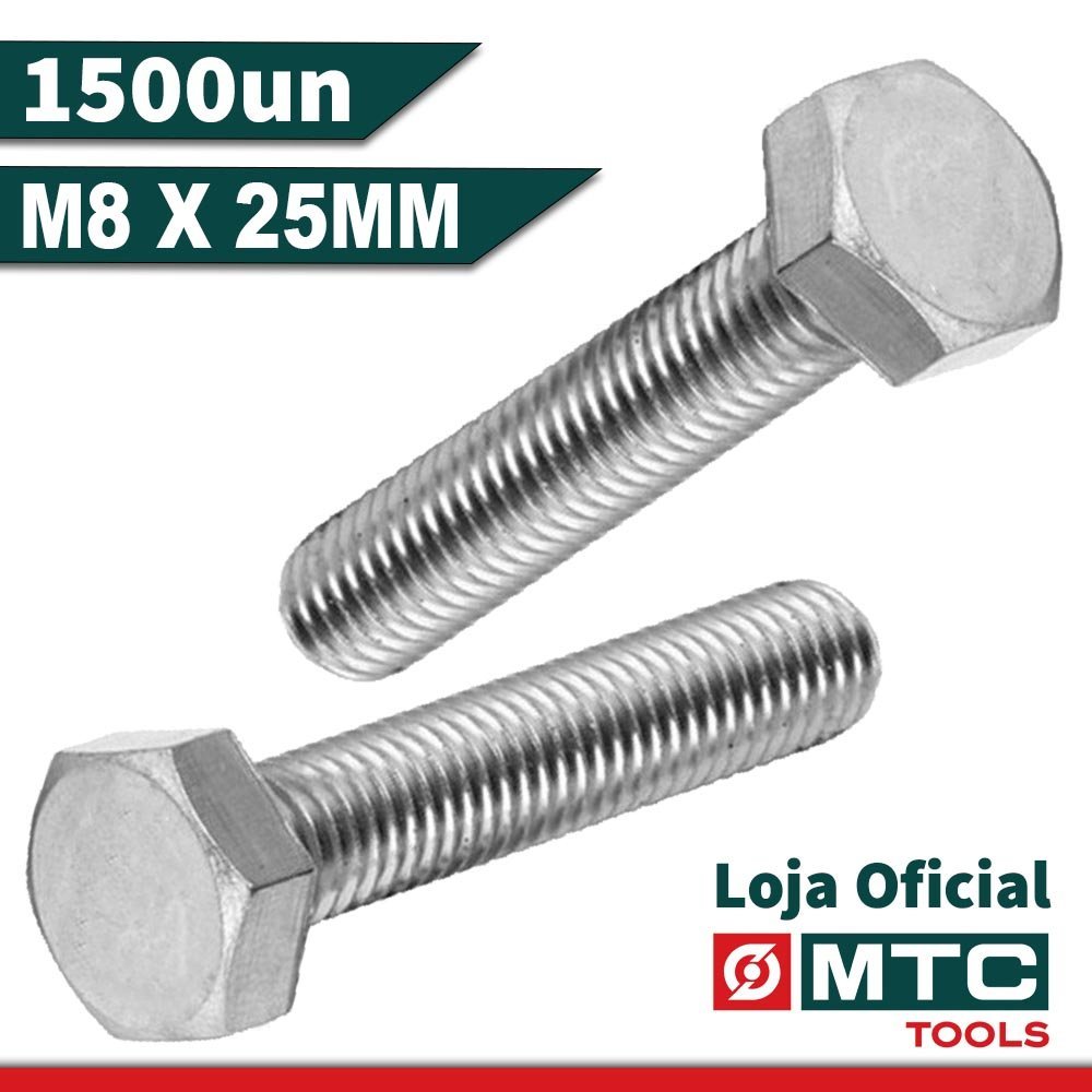 PARAFUSO SEXTAVADO DIN 933 M8 X 25 ZINCO BRANCO - 1500Pçs | MadeiraMadeira