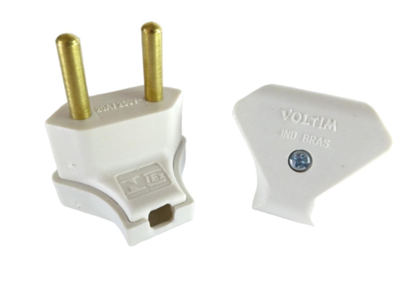 Plug Macho Triangular Voltim 2p 20a Branco Kit 70 Un no Pote ...
