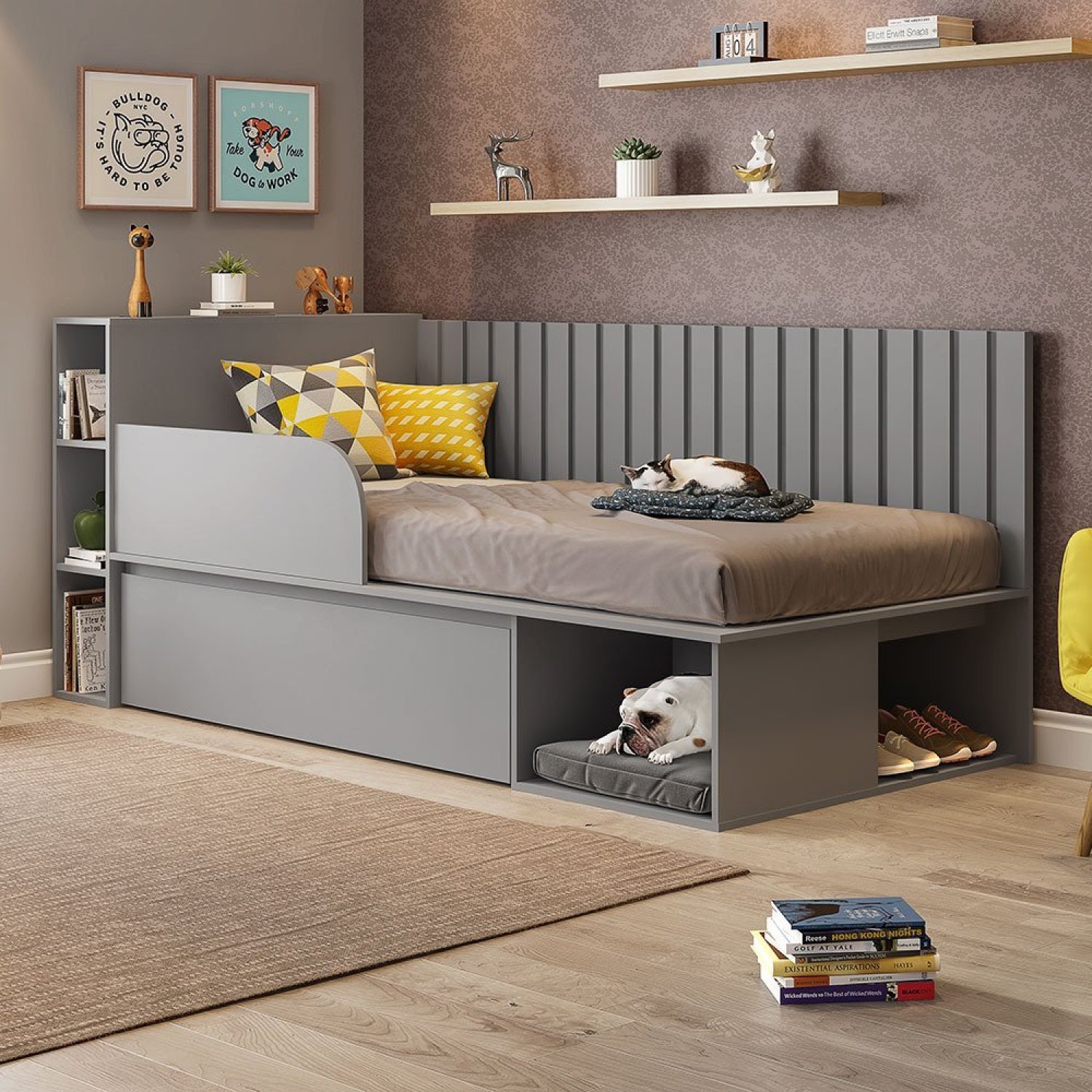 Cama com Nichos e Espaço Pet Paris | MadeiraMadeira