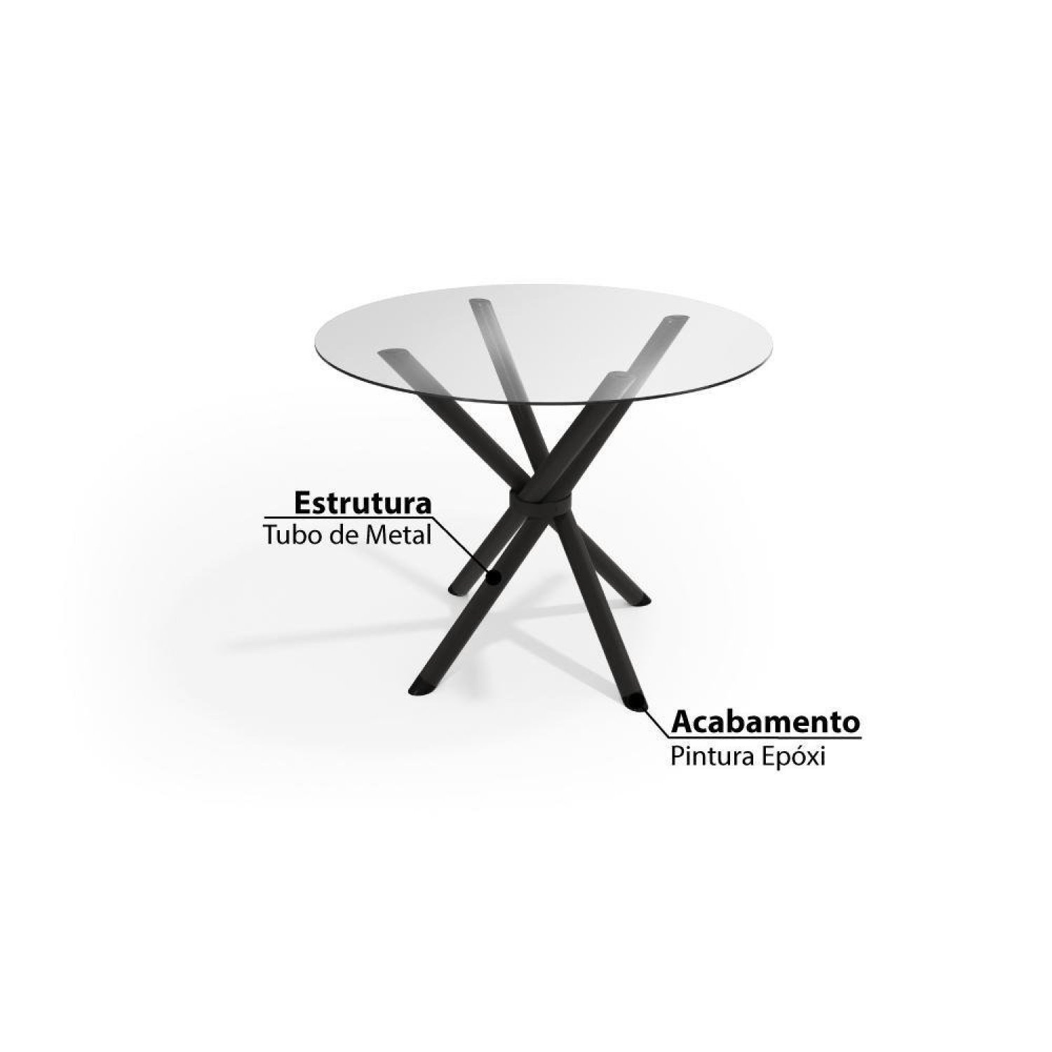Mesa Redonda Tubular Volga com Tampo de Vidro Casatema | MadeiraMadeira