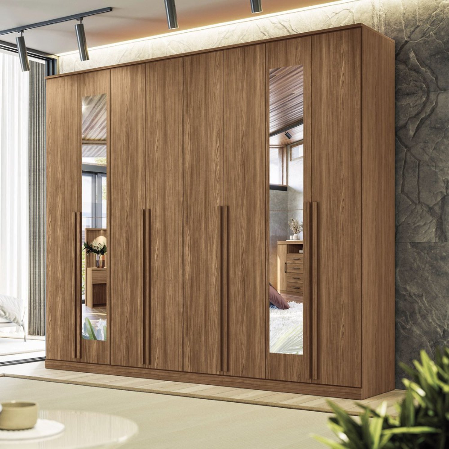 Guarda Roupa Casal 8 Portas 6 Gavetas 100% MDF Fernanda com Espelhos ...