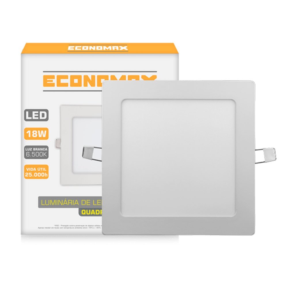 Kit 10 Paineis Led Quadrado para Embutir 18w 6500k Economax | MadeiraMadeira