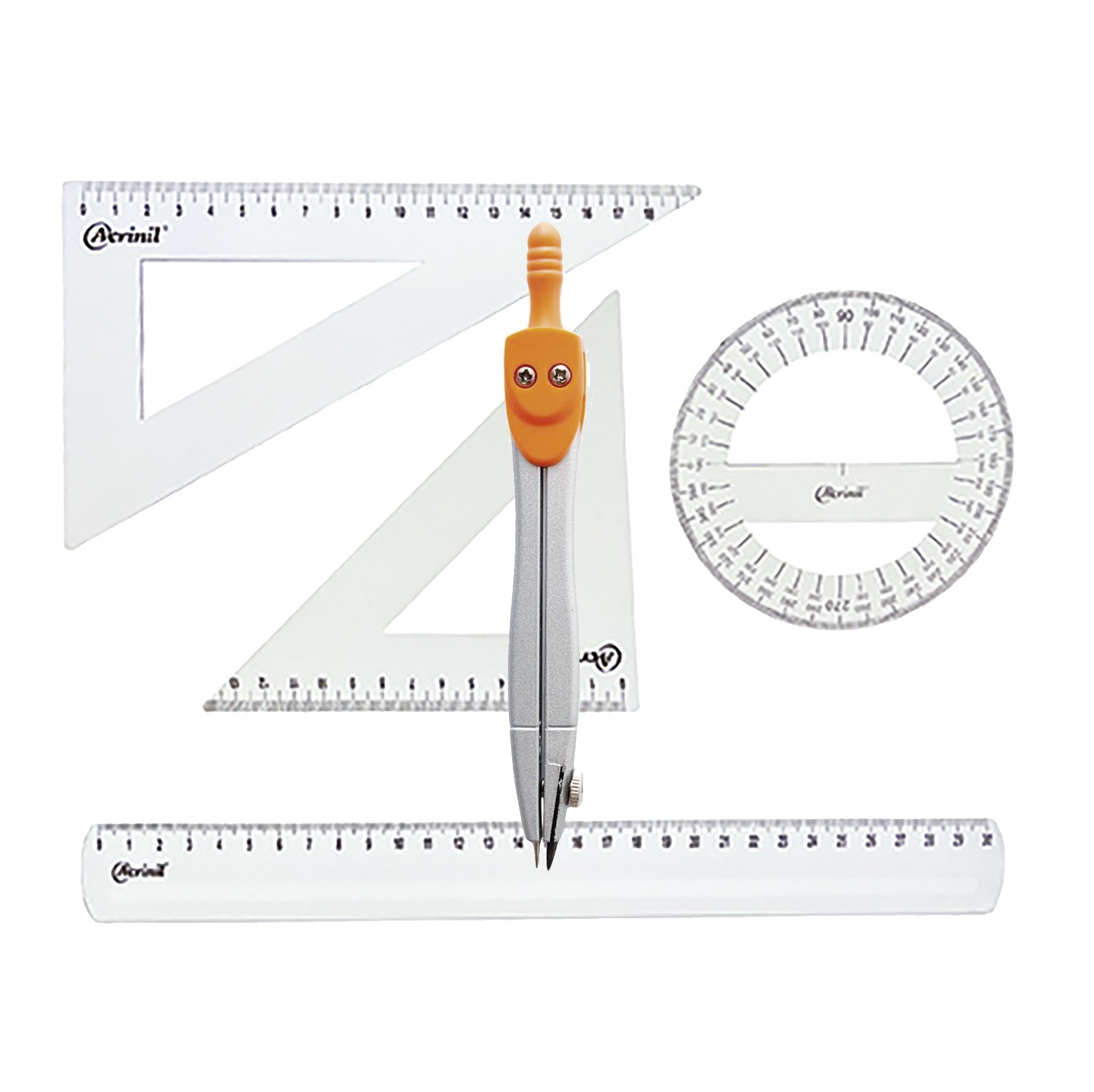Kit Geométrico Régua Transferidor Esquadros Compasso Laranja | MadeiraMadeira
