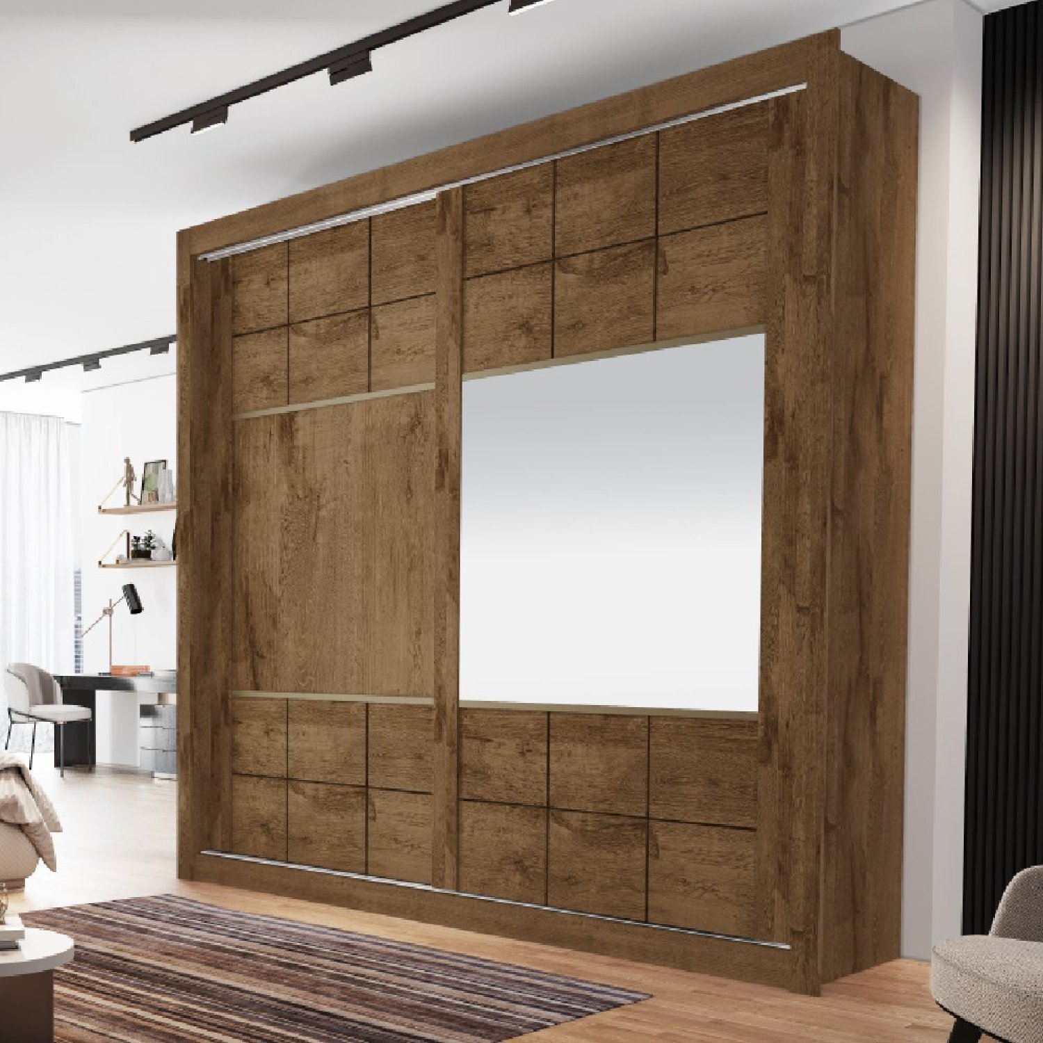 Guarda Roupa Casal com Espelho 2 Portas 4 Gavetas Mérida | MadeiraMadeira