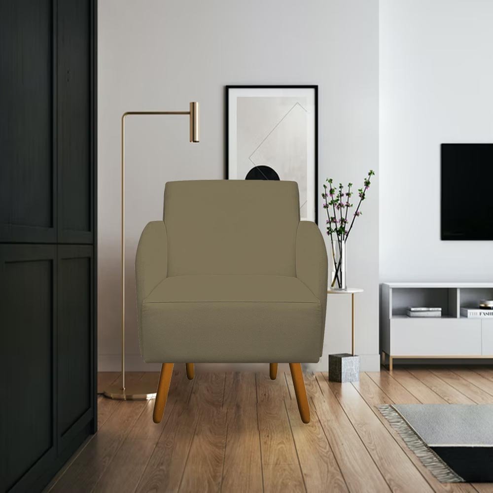 Poltrona Decorativa Laura Pés Palito Suede Marrom Rato - D'Classe Decor | MadeiraMadeira