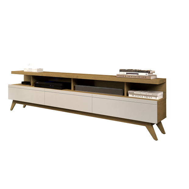 Rack Para Sala Vivare Wood 1.8 - 3 Gavetas Tv 72 Polegadas:Cumaru/Off ...