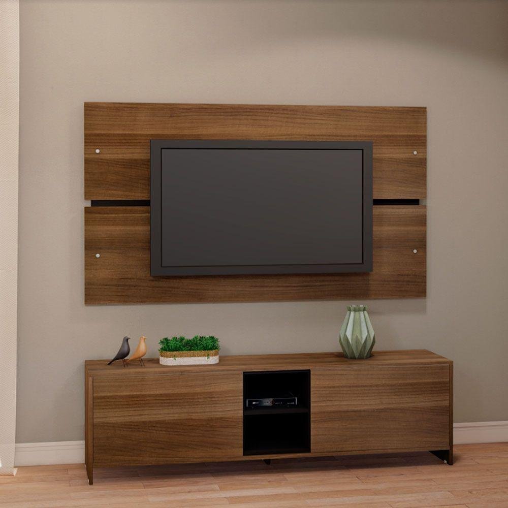 Conjunto De Rack Com Painel Madeirado Com Preto | MadeiraMadeira