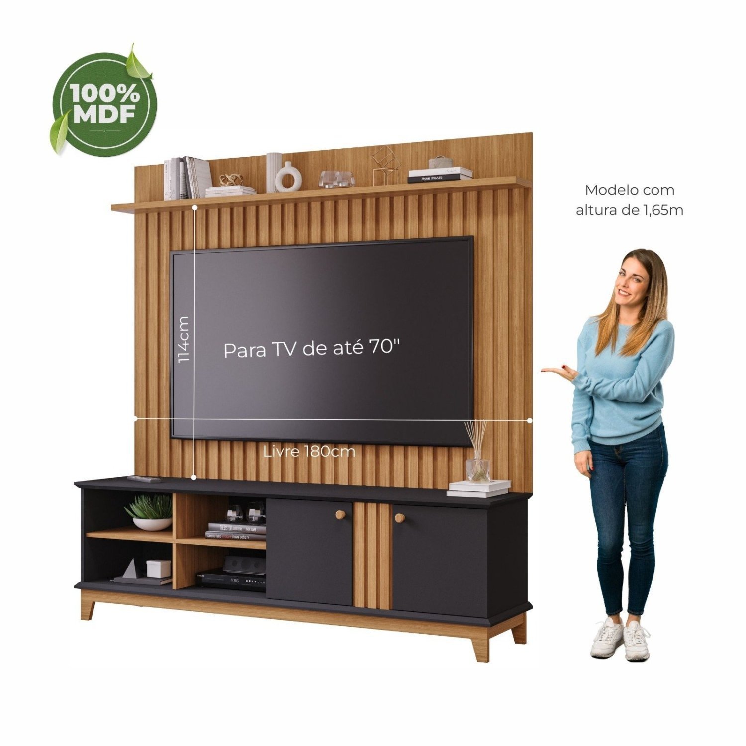 Rack com Painel para TV até 70 Polegadas Ripado 2 Portas Coimbra Espresso Móveis | MadeiraMadeira