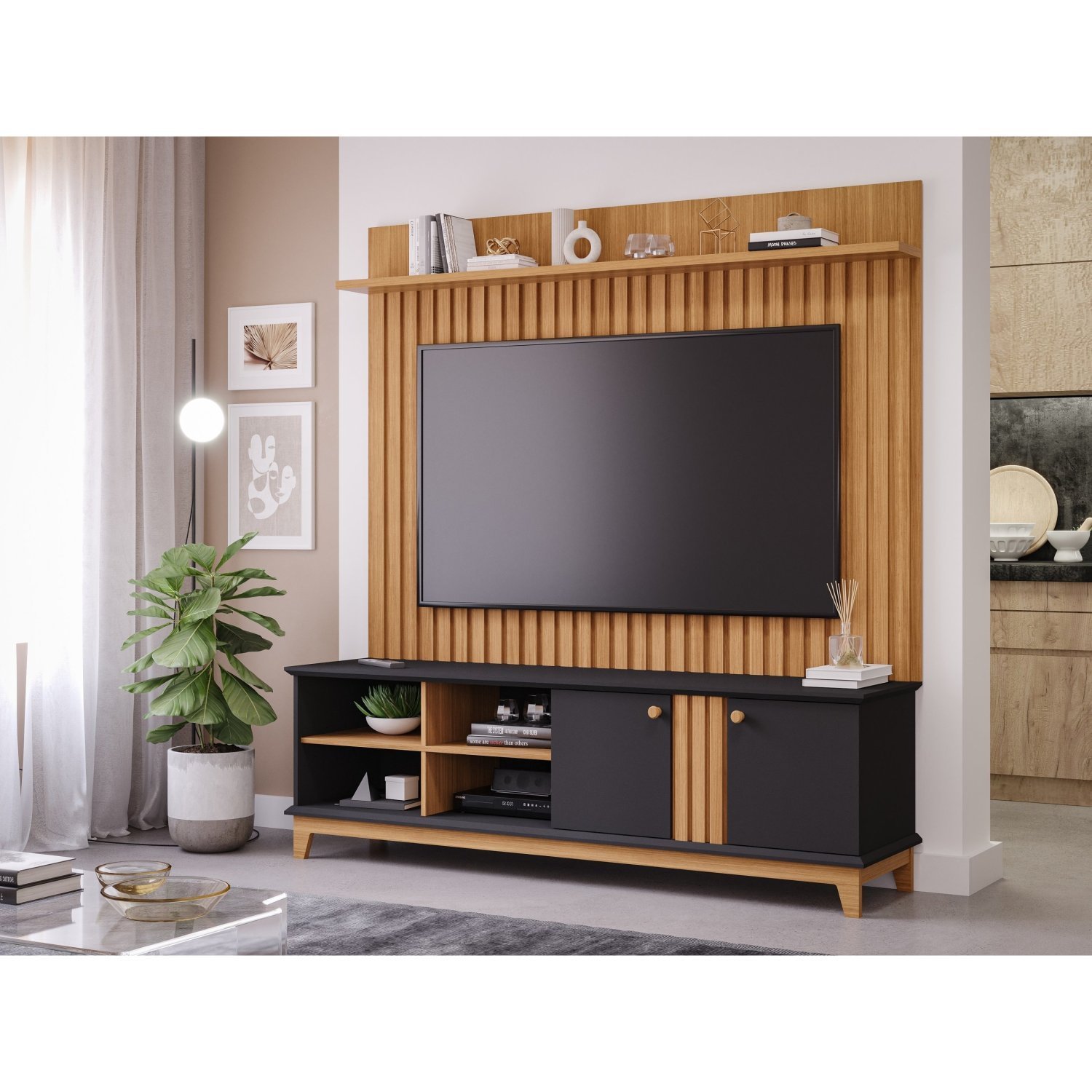 Rack com Painel para TV até 70 Polegadas Ripado 2 Portas Coimbra ...