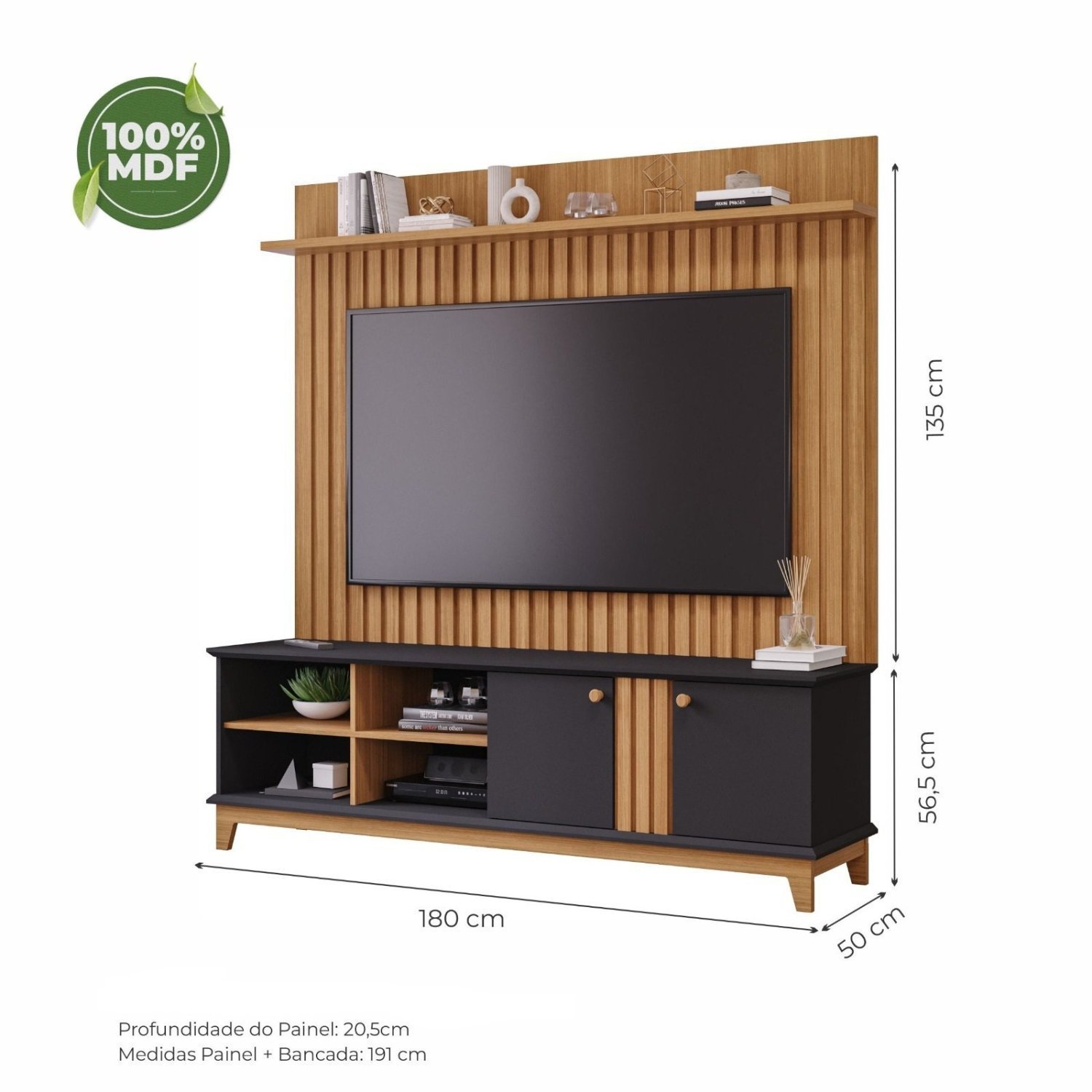 Rack com Painel para TV até 70 Polegadas Ripado 2 Portas Coimbra ...