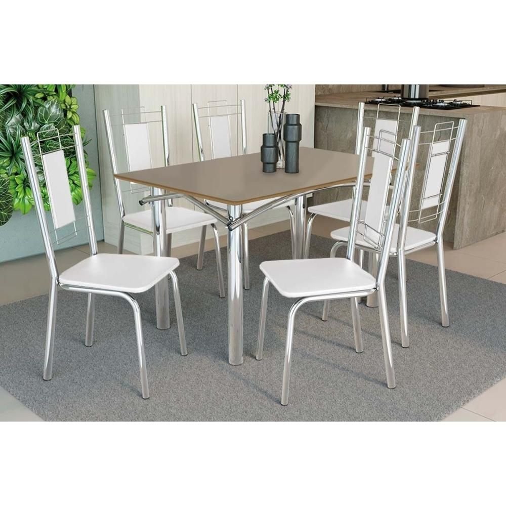 Sala de Jantar Completa Elba Tampo Madeirado C/ Vidro 120cm e 6 ...