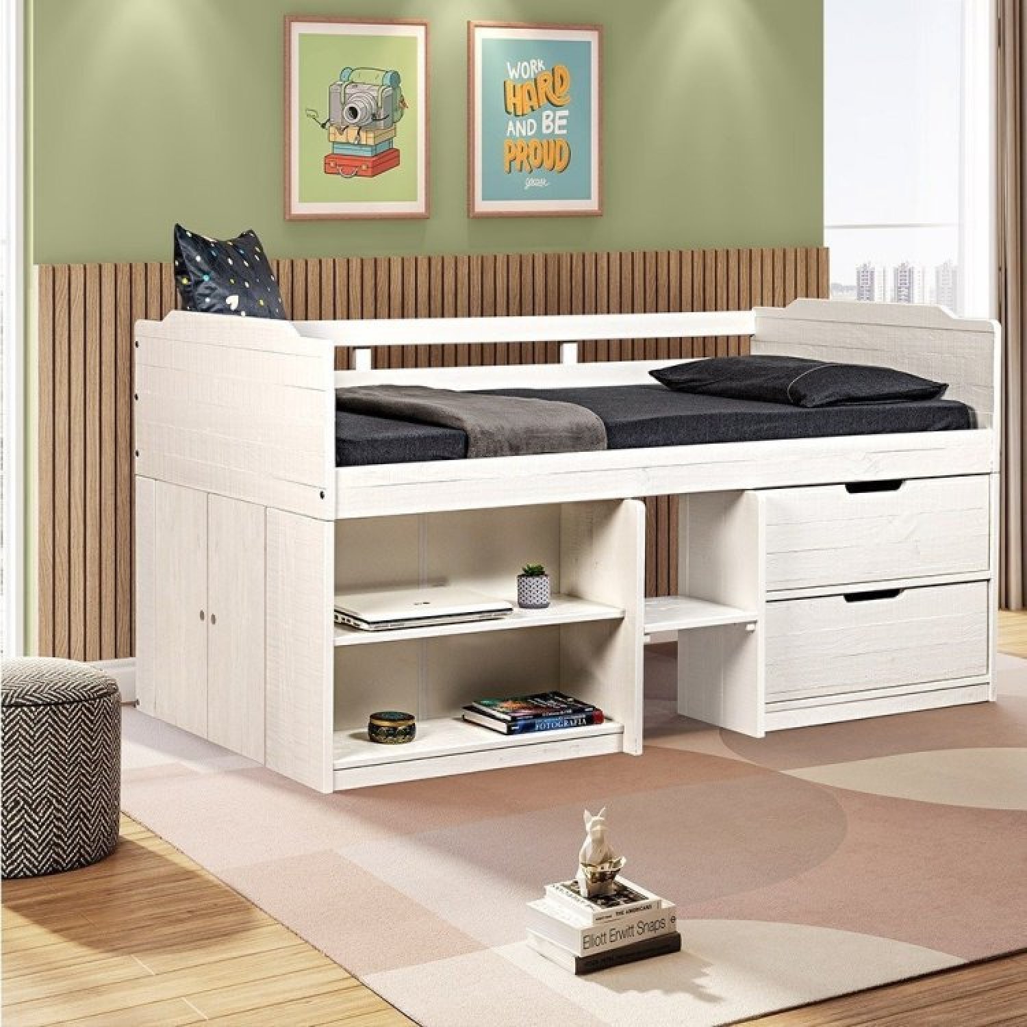 Cama Solteiro Multifuncional Malta com 2 Portas Casatema | MadeiraMadeira