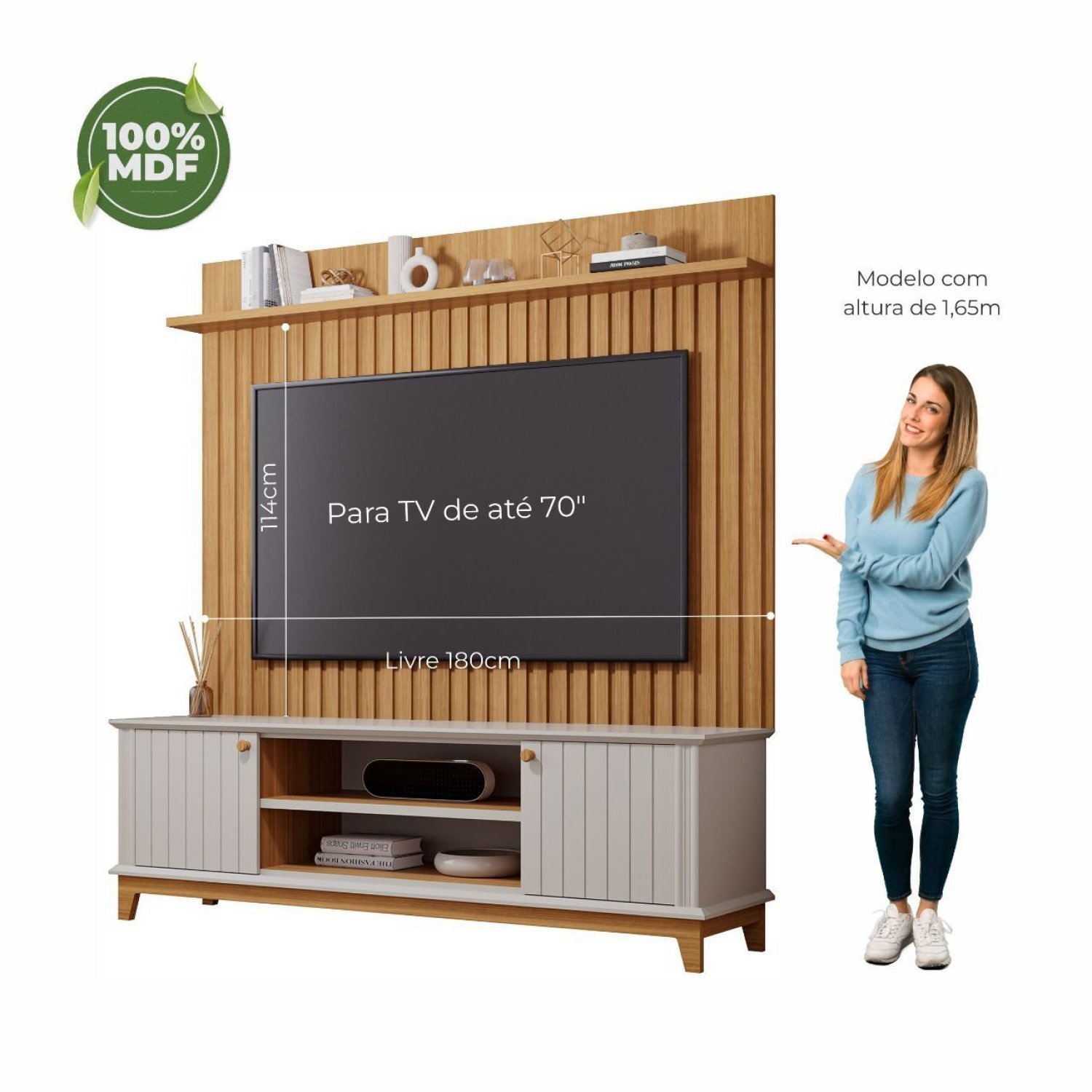 Rack 2 Portas e Painel Ripado Para TV até 70 Polegadas Porto Espresso ...