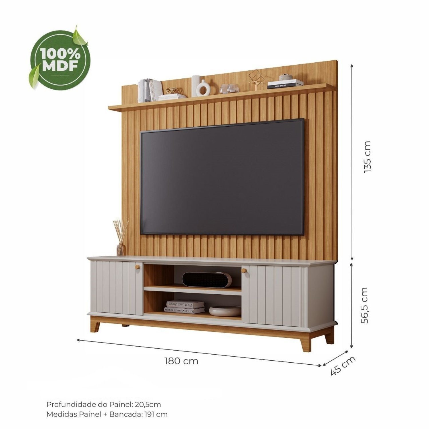 Rack 2 Portas e Painel Ripado Para TV até 70 Polegadas Porto Espresso ...