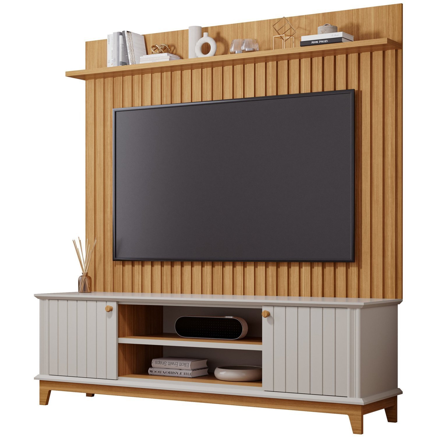 Rack 2 Portas e Painel Ripado Para TV até 70 Polegadas Porto Espresso ...