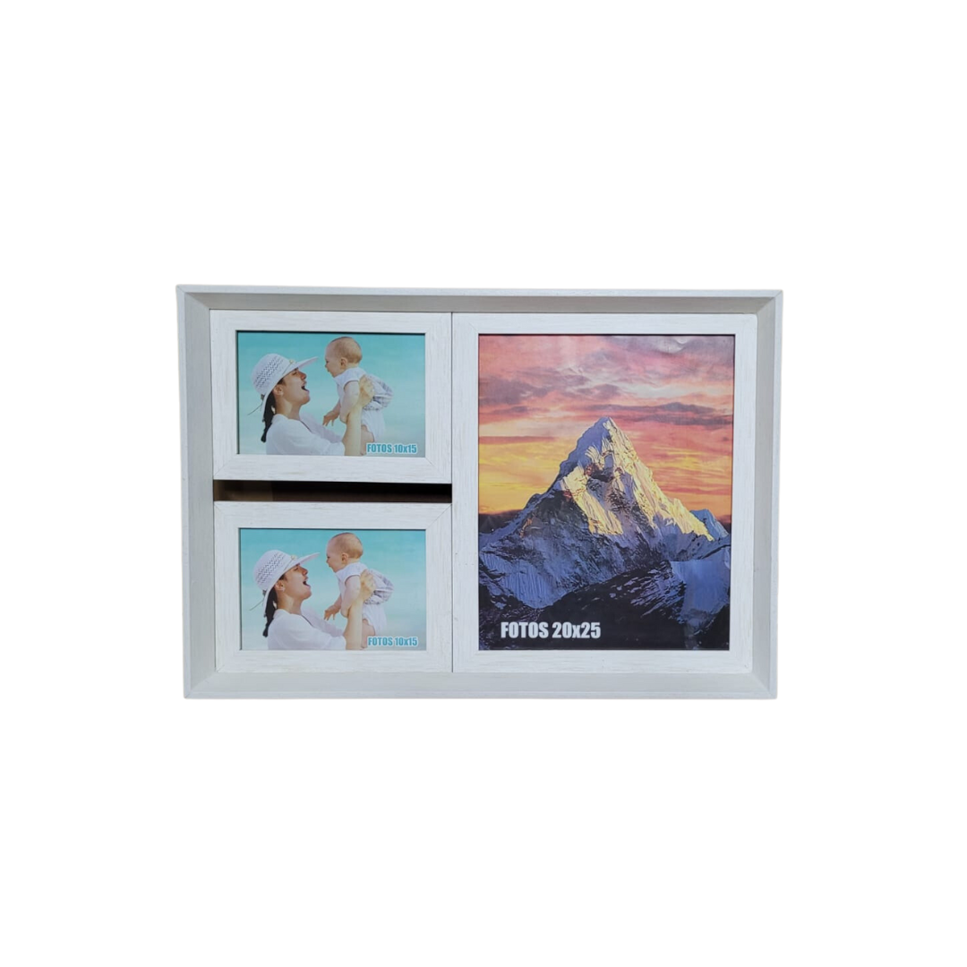 Quadro de Parede para 3 Fotos (2)10x15cm e (1)20x25cm Moldura Chanfrada ...