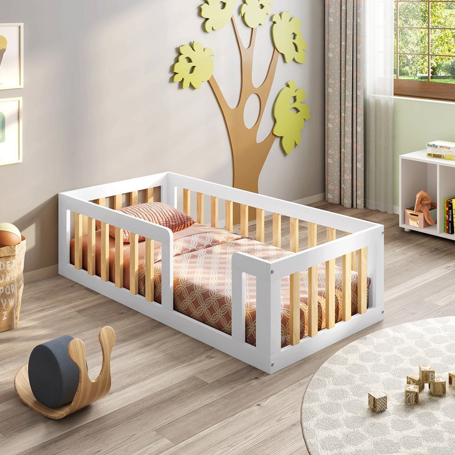 Mini Cama Montessoriana Giulia MDF e Madeira Maciça com Grade Casatema ...