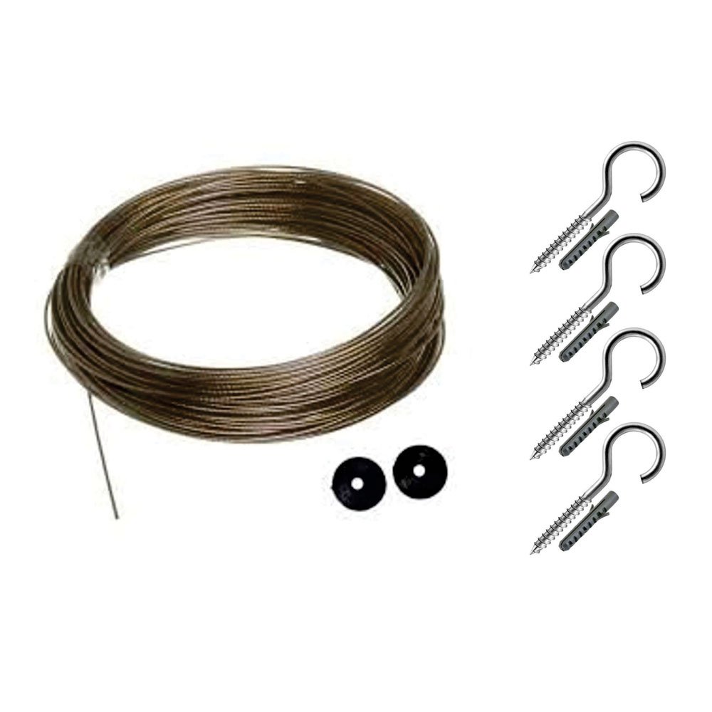 Kit 20m Cabo de Aço Revestido P/ Varal C/ Parafusos e Buchas Suporte ...