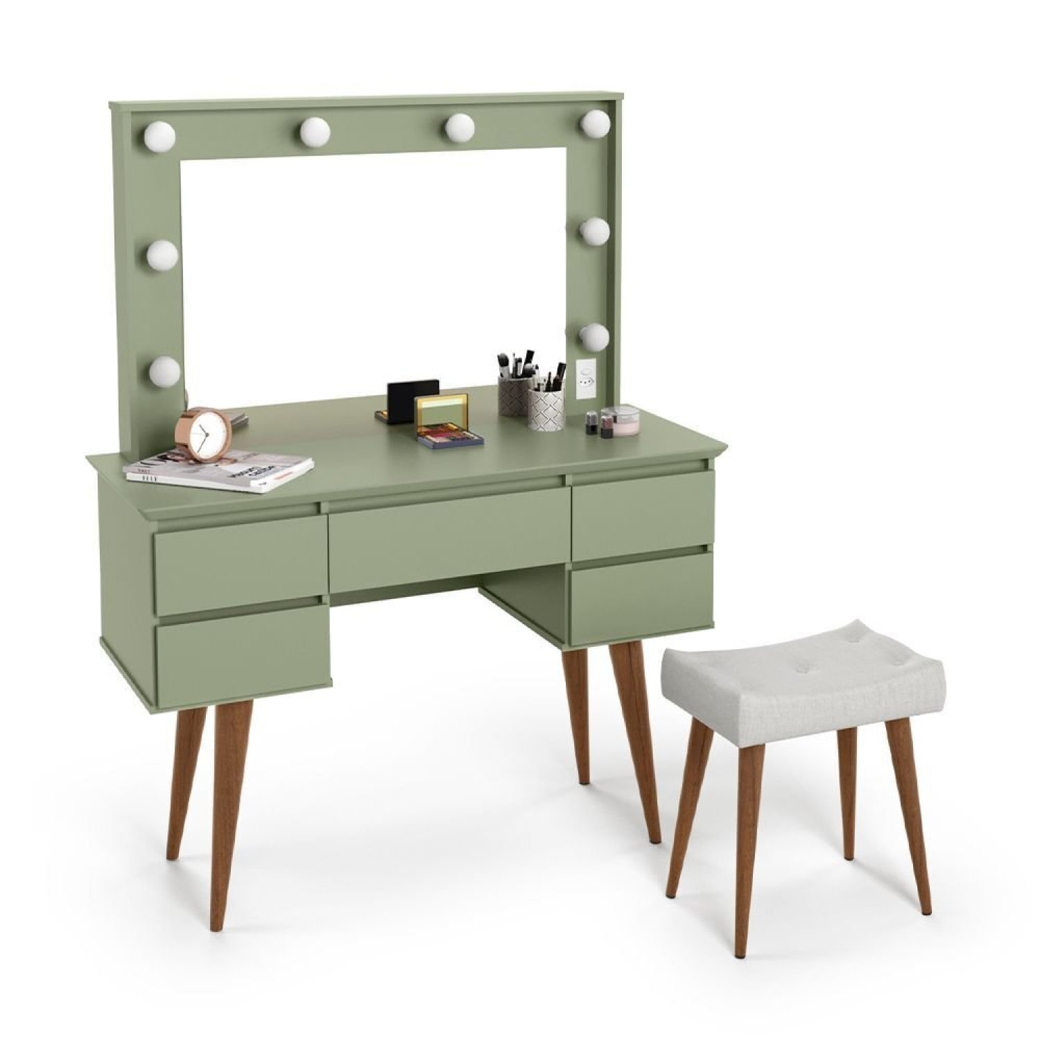 Penteadeira Camarim com Espelho e Cadeira 5 Gavetas Strass | MadeiraMadeira