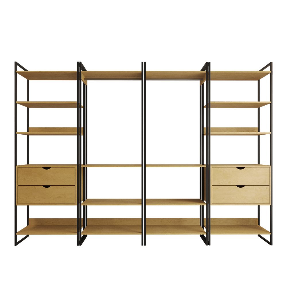 Guarda Roupa Aberto Industrial Casal Modulado Completo Canela Cabideiro ...