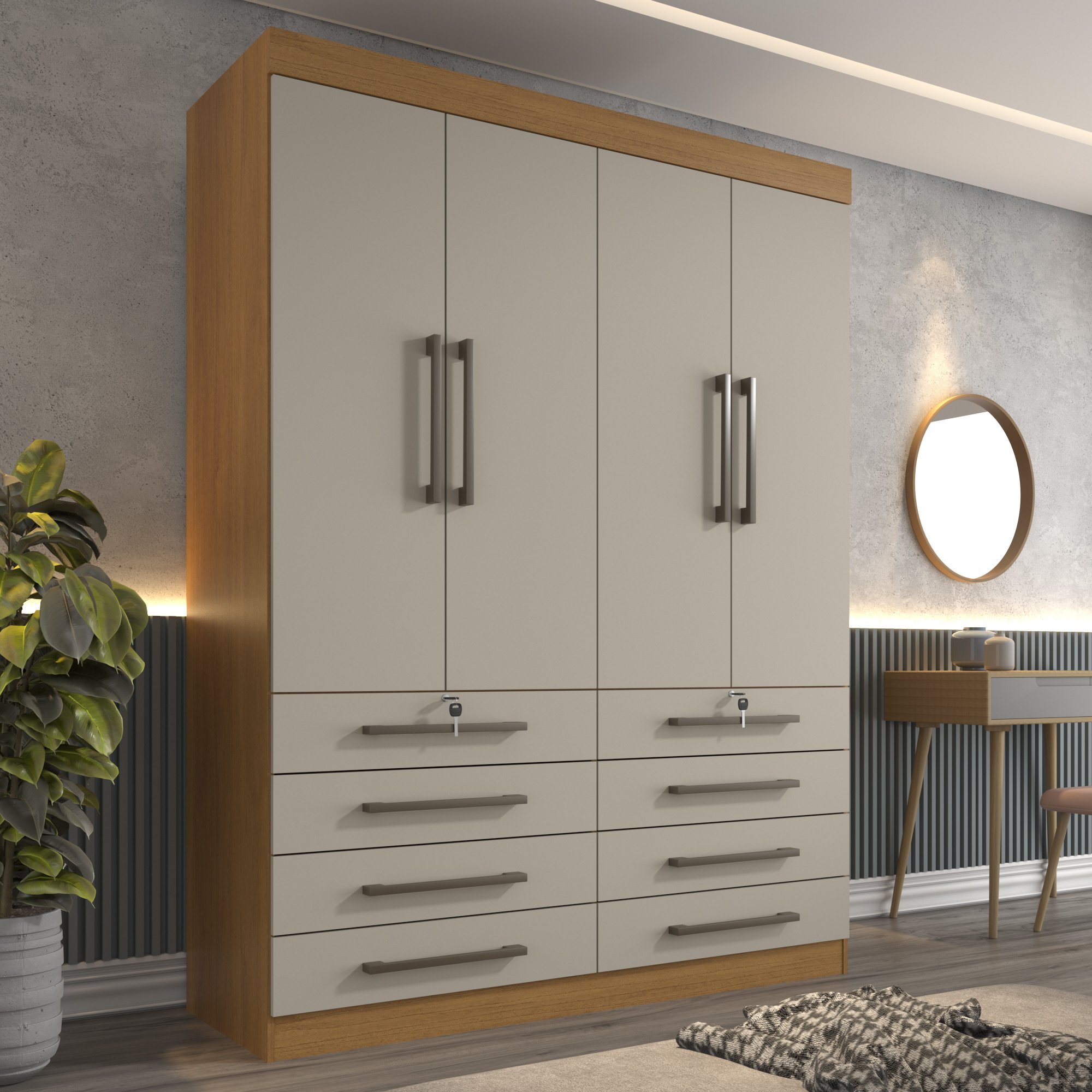 Guarda Roupa Casal 4 Portas 8 Gavetas Marselha | MadeiraMadeira