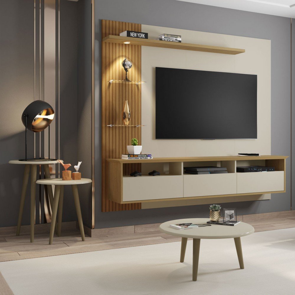 Sala de Estar Completa para TV Até 60 Polegadas Trend Off White ...