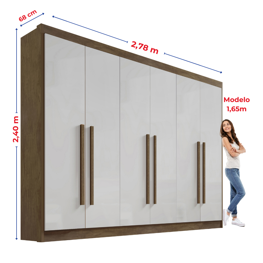 Guarda Roupa Casal Mdf 6 Portas 6 Gavetas 1 Gaveta Com Chave Dobradiça ...