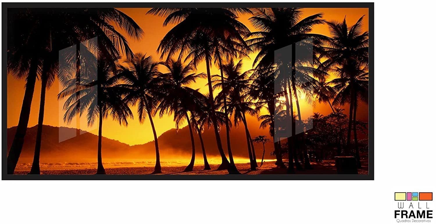 Quadro Decorativo coqueiros Por do Sol 130x60 Moldura Preta 2x2 | MadeiraMadeira