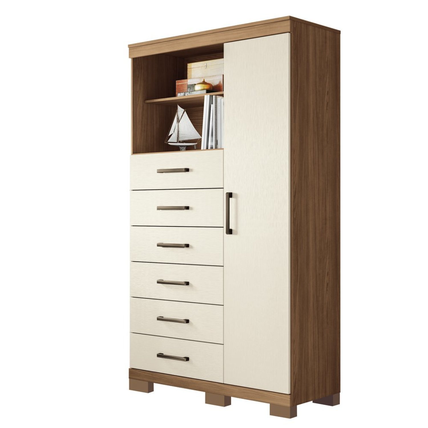 Multi-Cômoda 1 Porta 6 Gavetas Marabá com Pés | MadeiraMadeira