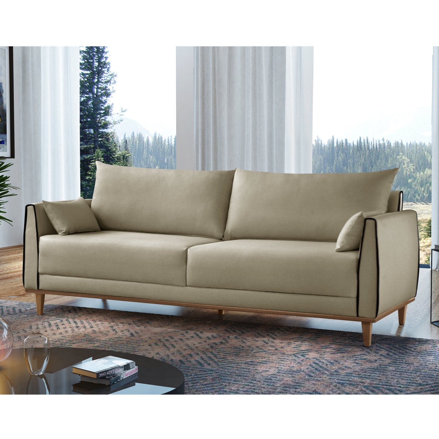 Sofá Linho 3 Lugares 200cm Living Fênix Zara Estofadas | MadeiraMadeira