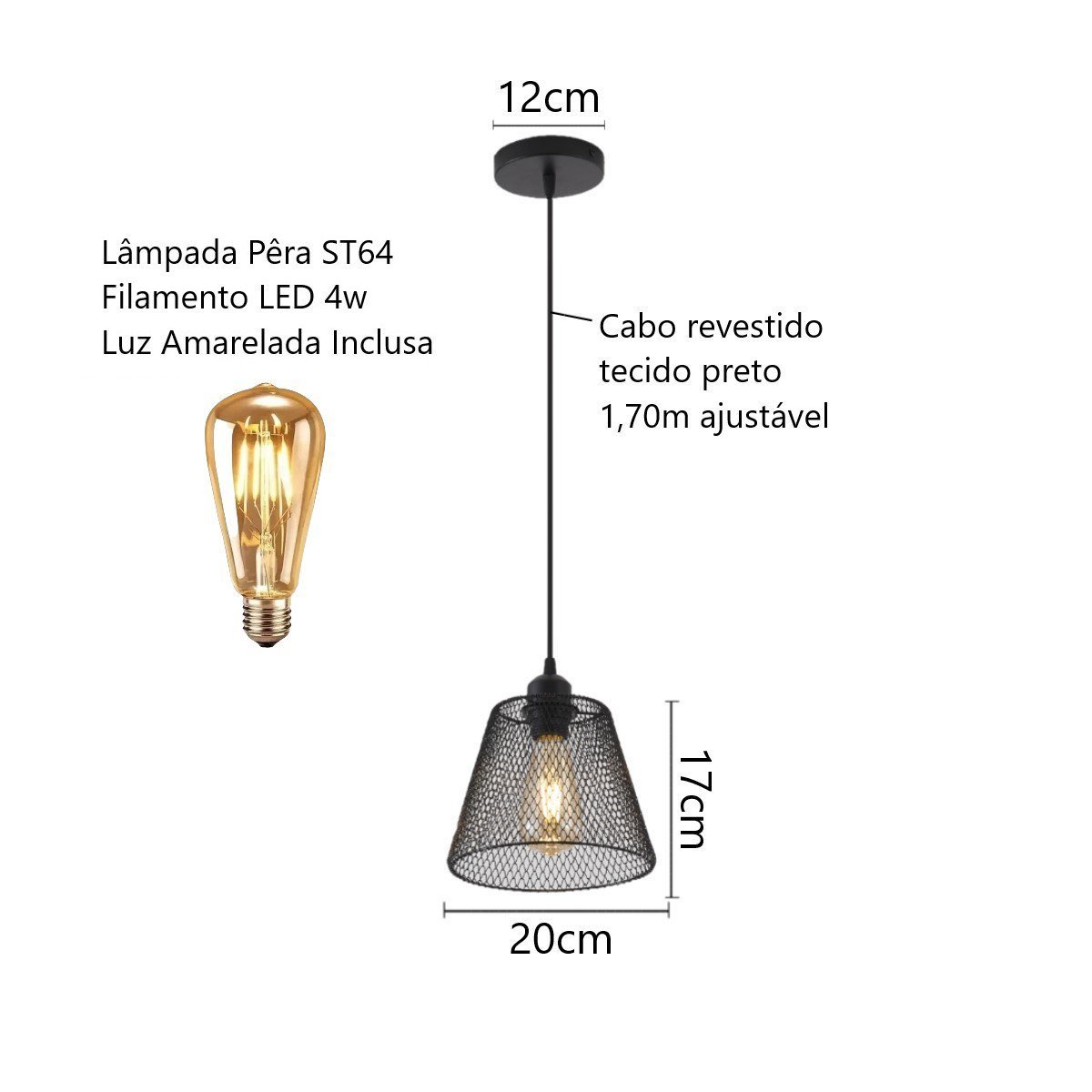 Kit Pendente Aramado P/ Mesa Balcão Bancada Gourmet Quarto com Led ...