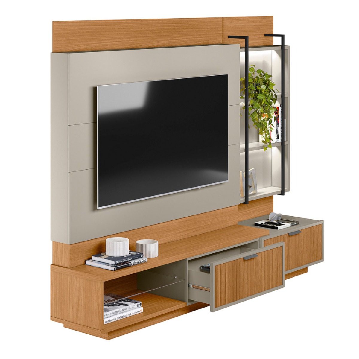 Home com Led para Tv de 70 Polegadas Lyon Nature Off-white | MadeiraMadeira