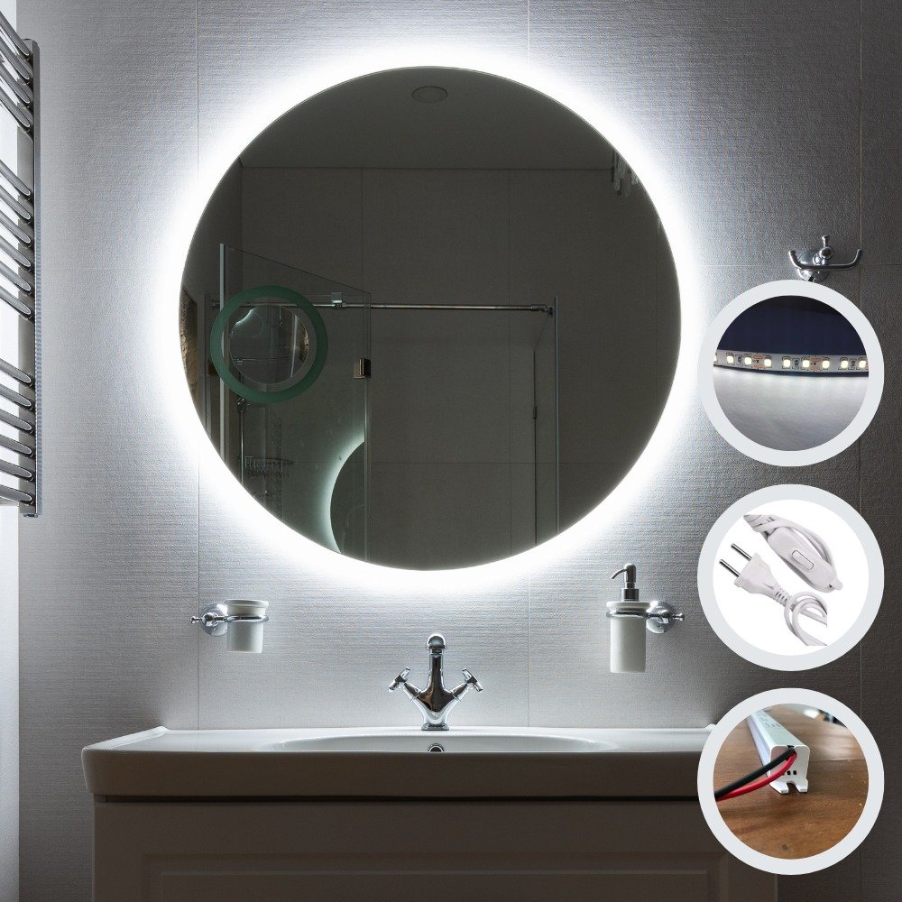 Espelho Decorativo Redondo 58cm com LED Ponto Decor | MadeiraMadeira