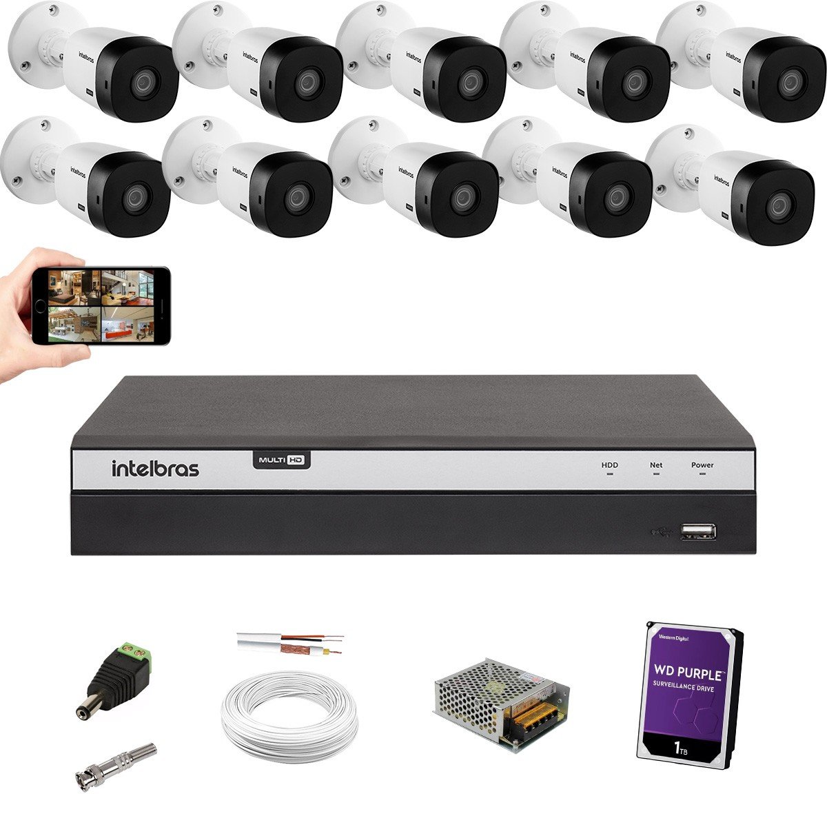 Kit cftv Intelbras 10 Cam 1220B full HD Dvr 4 Mhdx 3116 +1TB | MadeiraMadeira