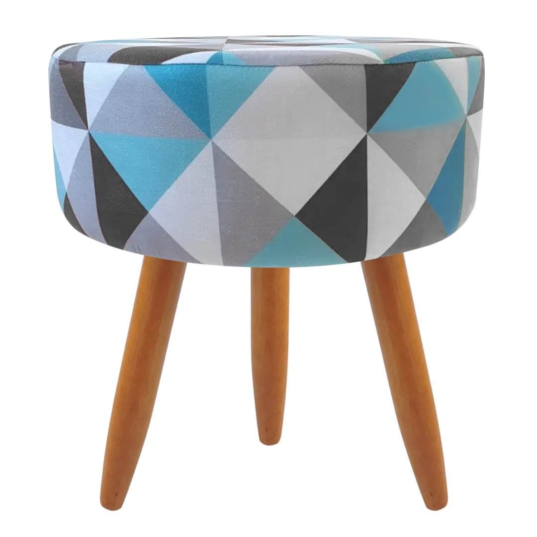Puff Banqueta Redondo Para Sala Quarto Estampado Suede:Triangulo Azul ...