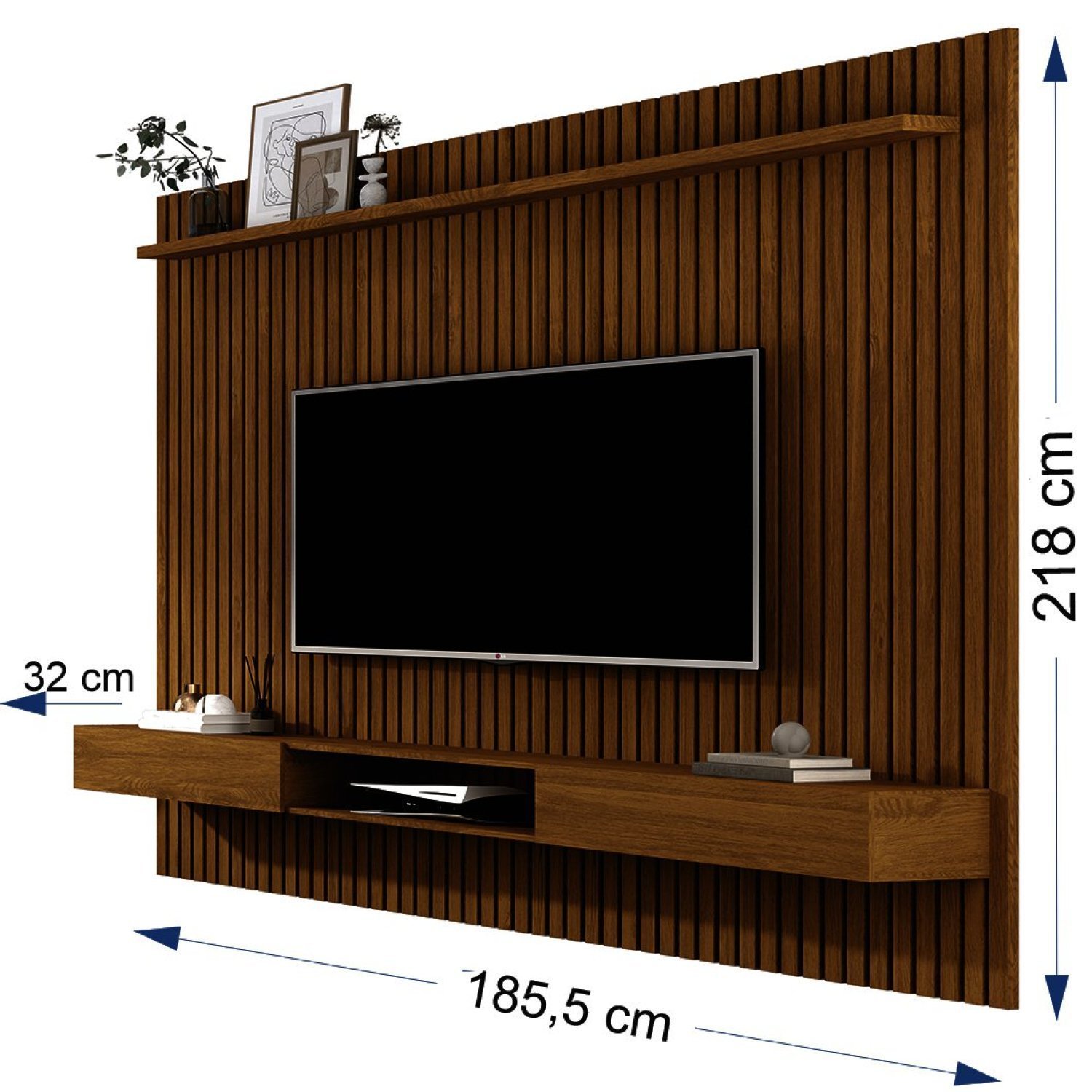 Painel Ripado para TV até 70 Polegadas com Nicho 2 Portas e Prateleira ...